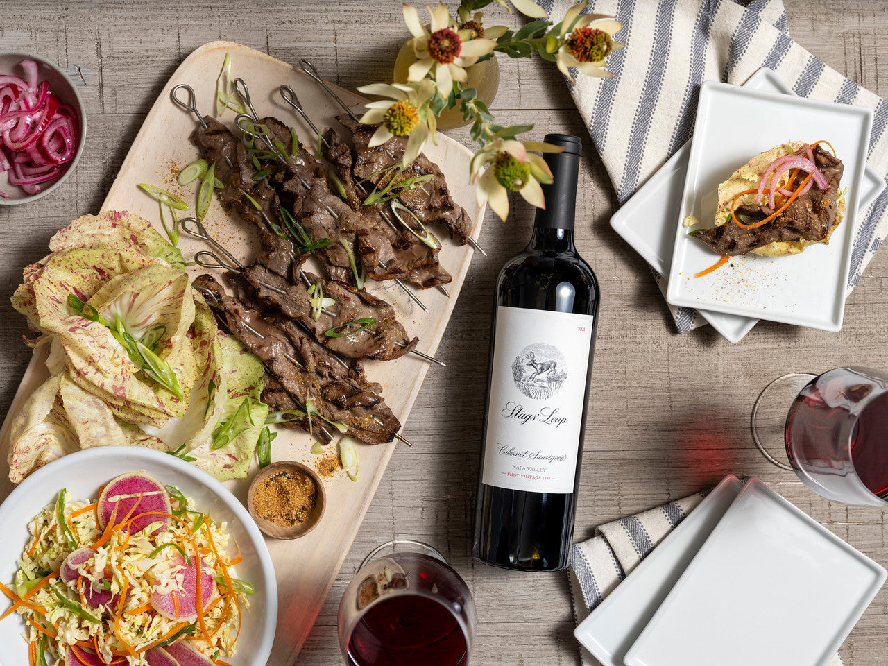 Grilled Miso Beef Skewers with Pickled Slaw – Stags' Leap Winery
